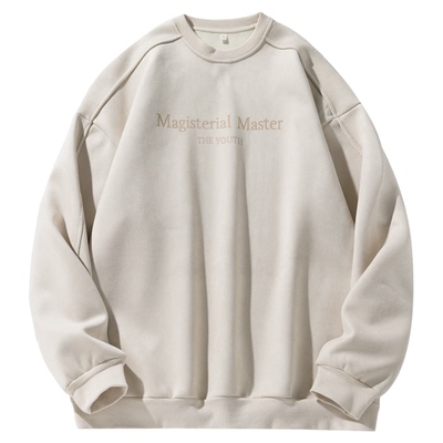 宽松美式复古麂皮绒套头卫衣