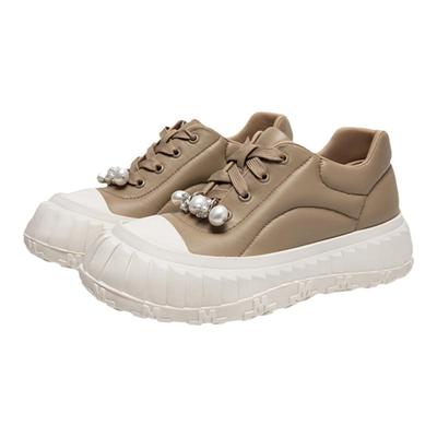 MIO米奥秋季圆头时尚休闲鞋柔软羊皮革珍珠厚底休闲板鞋女