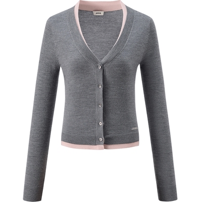 【绵羊毛】JASONWU2025秋季新款格雷系通勤V领假两件撞色针织开衫