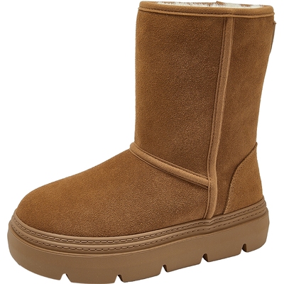 康莉厚底增高雪地靴女2025冬季新款真皮棉靴防水防滑抗寒保暖短靴