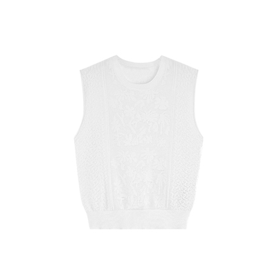 MANNALA丨“夏时花”冷清桑蚕丝提花工艺短款白色背心针织衫Q4442
