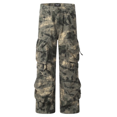 美式复古多口袋晕染迷彩工装裤