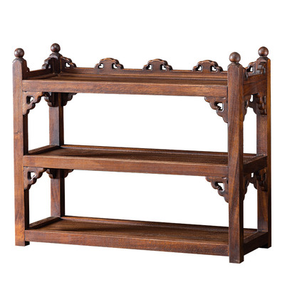 中式实木桌面博古架茶壶摆放架子