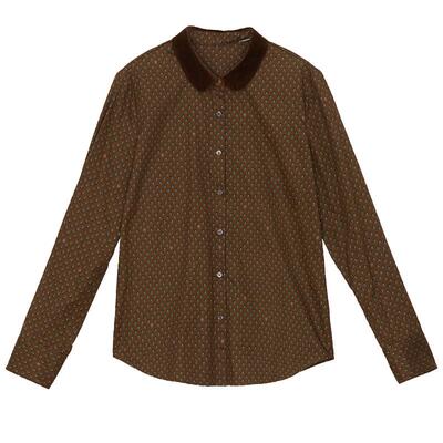 谜底灯芯绒衬衫长袖女冬季新品复古风波点印花衬衣244MC1560