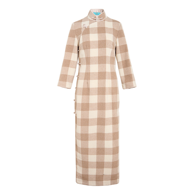 三重门复古日常长款修身旗袍中式