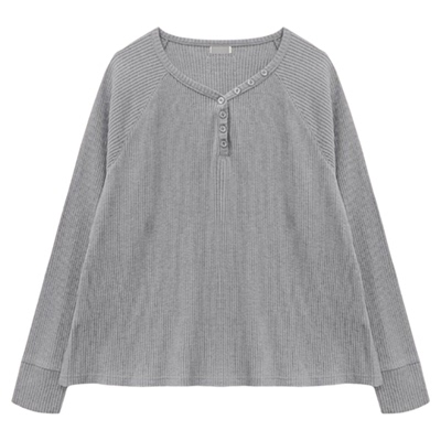 秒发！宫胁咲良同款26春韩国设计师th*tis半纽扣华夫格长袖上衣