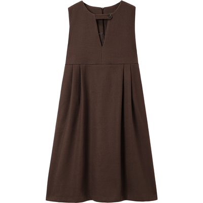 通勤文艺A字裙羊毛纯色纽扣