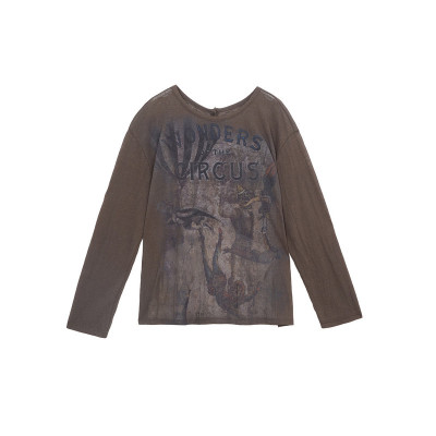 谜底两面穿T恤长袖2026秋季新品复古印花宽松亲肤开衫女263MT0858
