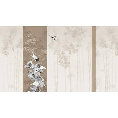 宋代美学竹子壁画禅意仙鹤墙布