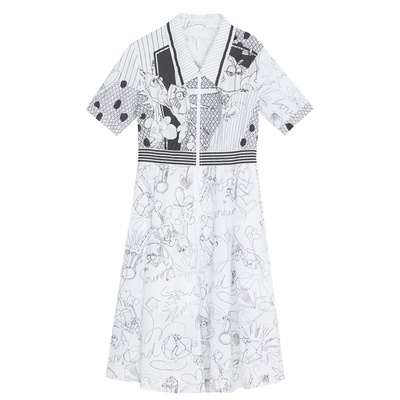 谜底2022夏季新款复古文艺矿石印花纯棉收腰短袖连衣裙222ML0676