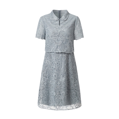 VGRASS定位蕾丝绣花假两件连衣裙