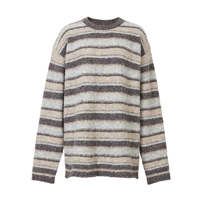 ELEI设计师品牌 25秋冬 圆领套头圈圈纱条纹撞色毛衣大版慵懒上衣