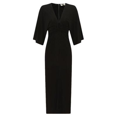 DVF经典黑V领短袖连衣裙