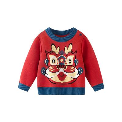 babylove宝宝毛衣秋冬纯棉保暖打底针织上衣婴儿拜年服狮狮顺意