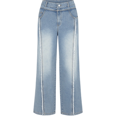 小众设计须边百搭洗水阔腿牛仔裤