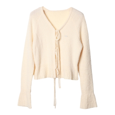 西町村屋气质荷叶边短款针织开衫