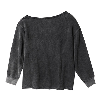 TANG TOWN自制 INS爆火时髦率性 水洗做旧废土风宽松斜肩休闲卫衣