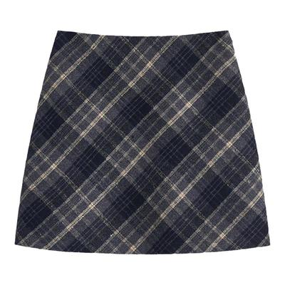 格子毛呢半身裙女2025秋冬短裙