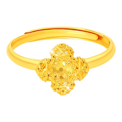 黄金戒指女款四叶草戒指碎碎冰