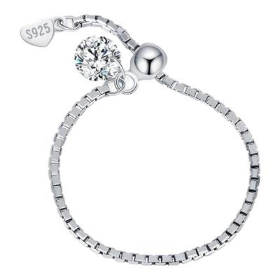 摩典S925纯银莫桑钻可调节戒指女