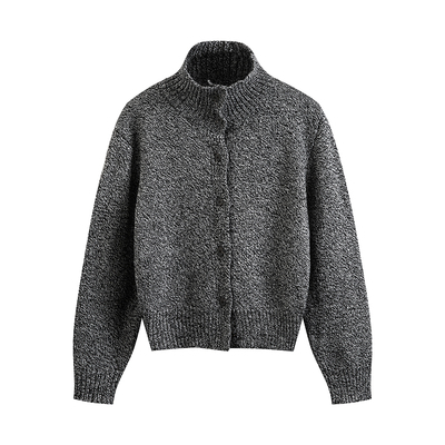 COLN花色开衫立领短款毛衣