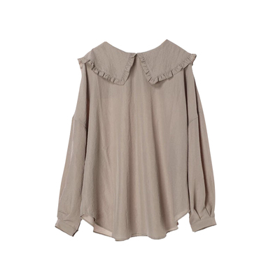 日单S家荷叶领长袖套头天丝衬衫