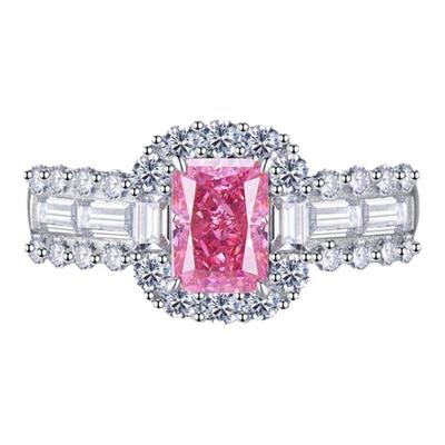 1克拉玫粉彩钻戒指女925纯银镶嵌进口高碳钻雷迪恩切百搭气质名媛