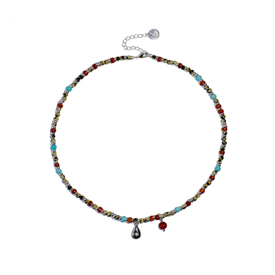 水滴红玛瑙吊坠绿松石车轮珠项链