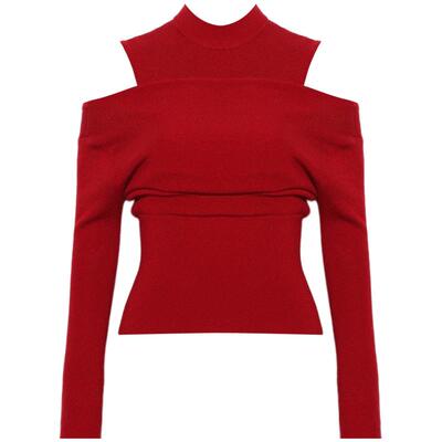 DPLAY半高领露肩针织衫