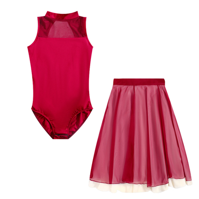 儿童光亮舞蹈服扇子舞万疆双层红色大摆裙古典舞飘逸艺考演出服