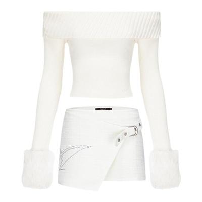 AGAM一字肩上衣不对称烫钻半裙