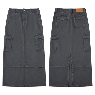 TreesBasic莱赛尔水洗做旧直筒工装裙2025年新款日常半身裙休闲女