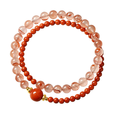 普陀山南红双圈手串女款天然南红玛瑙招财转运珠水晶手链生日礼物