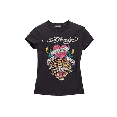 Ed Hardy埃德哈迪冬季新款拔印烫钻美式弹力修身女士短袖T恤