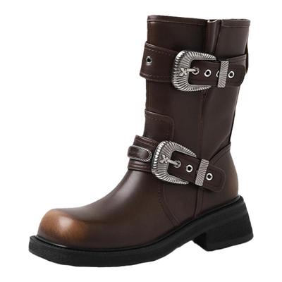 真皮复古美拉德短靴女2024秋冬新款厚底擦色西部靴户外时尚马丁靴