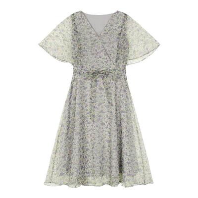 s.deerV领收腰碎花泡泡袖连衣裙