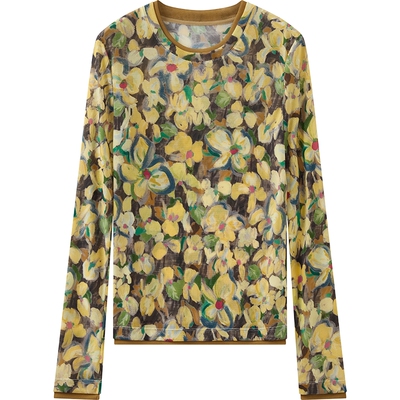 播商场同款收腰显瘦印花T恤女修身文艺上衣26春新款BDT1YD1222