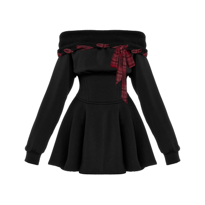 VOCK 甜心特调 秋冬甜酷平肩收腰显瘦加绒卫衣裙连衣裙小个子辣妹