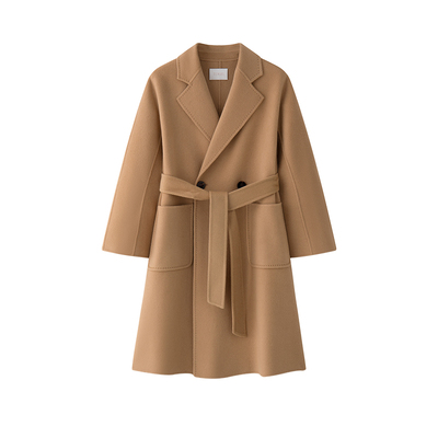 14.5微米山羊绒翻领系带睡袍大衣