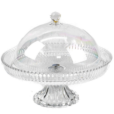 透明高脚果盘仿水晶点心盘带盖
