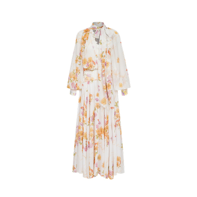 雪纺灯笼袖V领气质连衣裙