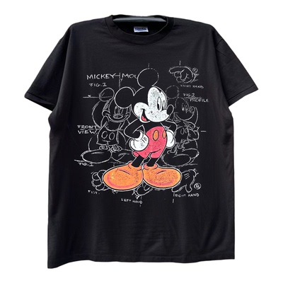 Mickey Mouse米奇宽松街头暗黑风vintage古着宽松重磅棉情侣装