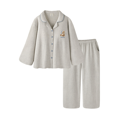 睡衣女秋带胸垫纯棉长袖家居服