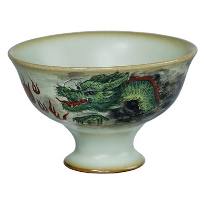 汝瓷大师手绘青龙茶杯可收藏