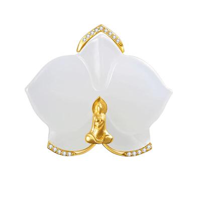 和合玉器和田玉羊脂白玉18k金镶玉真意系列雅芝挂件吊坠观音美人