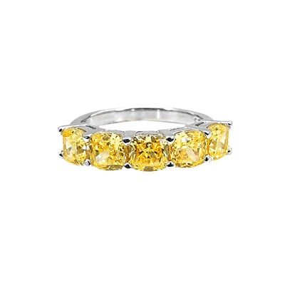 轻奢枕形黄钻色925银排钻戒指