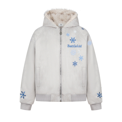 EUEH雪花刺绣毛领连帽座山雕棉服