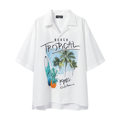 白口阳【富国岛】冲浪滑板白衬衫男 薄款短袖衬衣个性少年感夏季