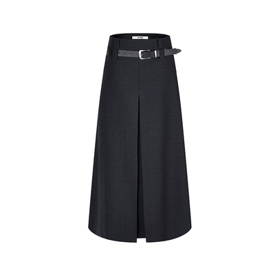 none循环灰个性双腰头半身裙