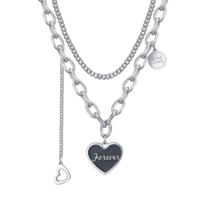 双层叠戴辣妹黑色项链ins钛钢